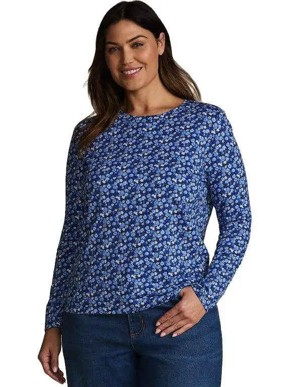 LANDS' END Supima Cotton Long Sleeve Crewneck T-shirt - Deep Sea/blue Ditsy Floral