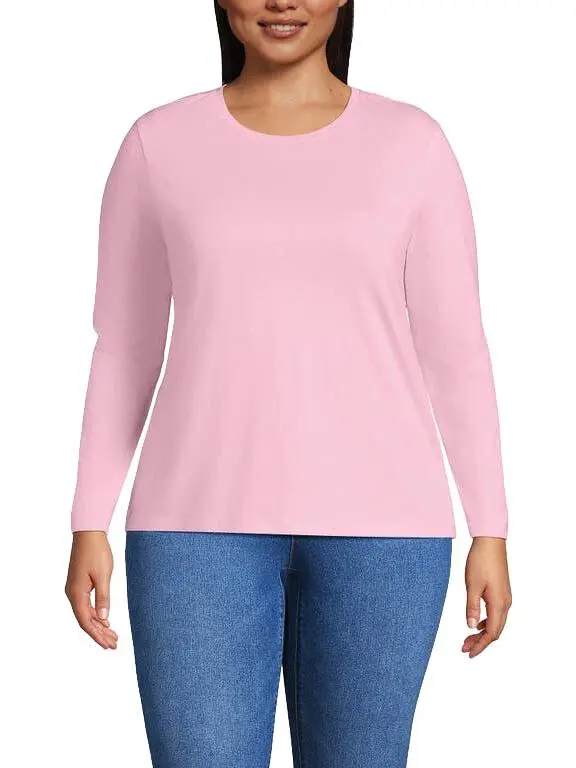 LANDS' END Supima Cotton Long Sleeve Crewneck T-shirt - Light Rose Pink