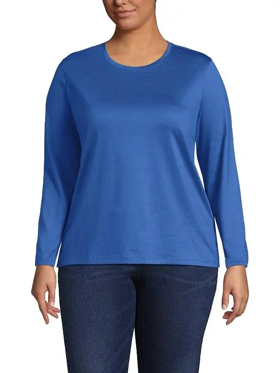 LANDS' END Relaxed Supima Cotton Long Sleeve Crew Neck T-shirt - Muted Cobalt Blue