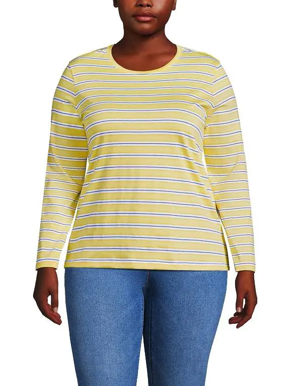 LANDS' END Supima Cotton Long Sleeve Crewneck T-shirt - Pale Sunbeam Multi Stripe