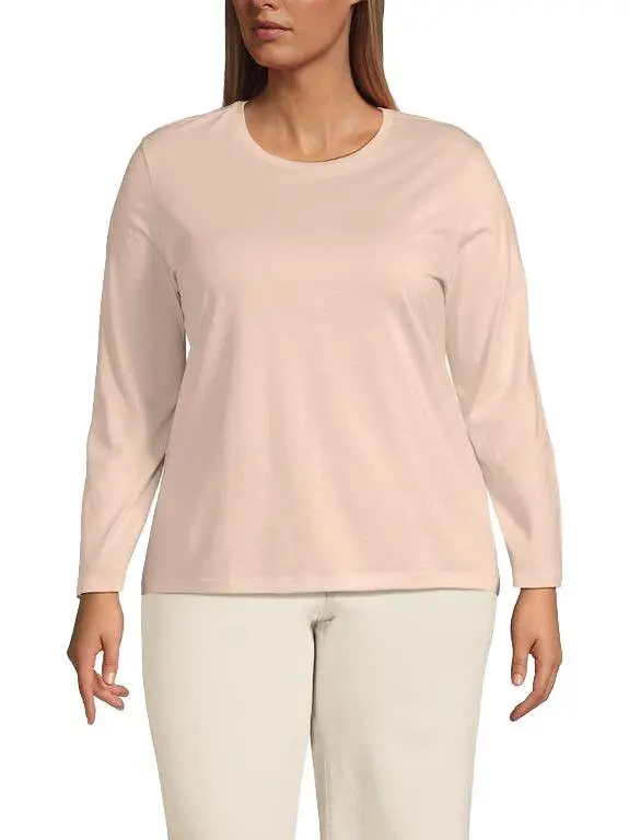 LANDS' END Relaxed Supima Cotton Long Sleeve Crew Neck T-shirt - Pink Opal