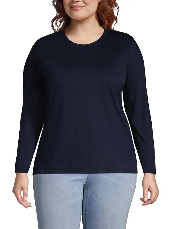 LANDS' END Supima Cotton Long Sleeve Crewneck T-shirt - Radiant Navy