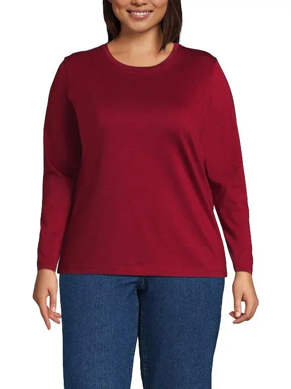 LANDS' END Relaxed Supima Cotton Long Sleeve Crew Neck T-shirt - Regal Garnet