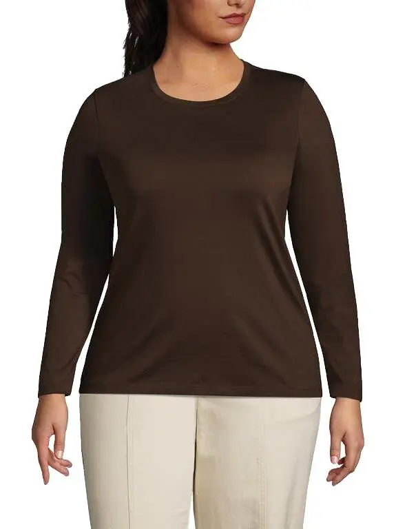 LANDS' END Relaxed Supima Cotton Long Sleeve Crew Neck T-shirt - Rich Coffee
