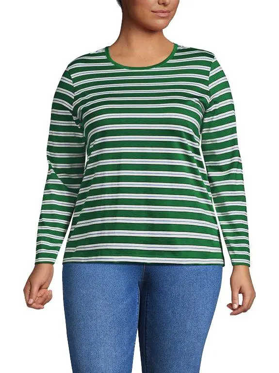 LANDS' END Supima Cotton Long Sleeve Crewneck T-shirt - Vibrant Clover Multi Stripe