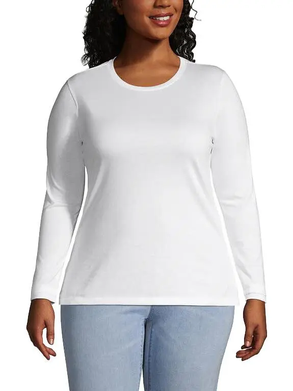 LANDS' END Relaxed Supima Cotton Long Sleeve Crew Neck T-shirt - White