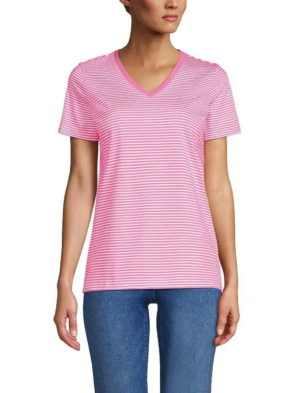 LANDS' END Supima Cotton V-neck T-shirt - Apple Blossom Micro Stripe