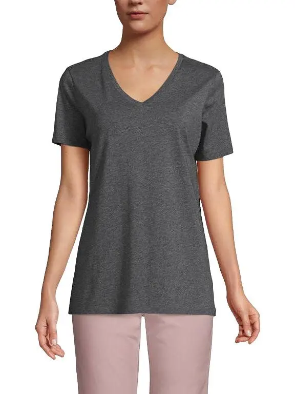 LANDS' END Relaxed Supima Cotton V-neck T-shirt - Charcoal Heather
