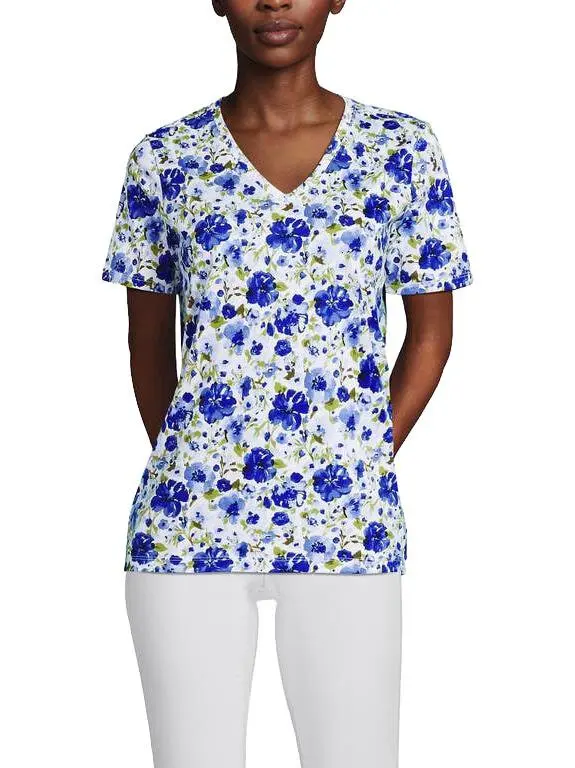 LANDS' END Relaxed Supima Cotton T-shirt - Clear Blue Painted Blooms