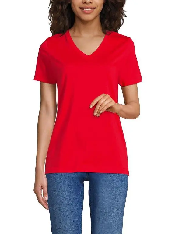 LANDS' END Supima Cotton V-neck T-shirt - Coral Red