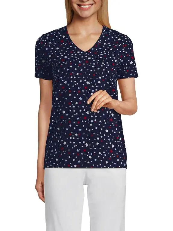 LANDS' END Supima Cotton V-neck T-shirt - Deep Sea Navy Stars