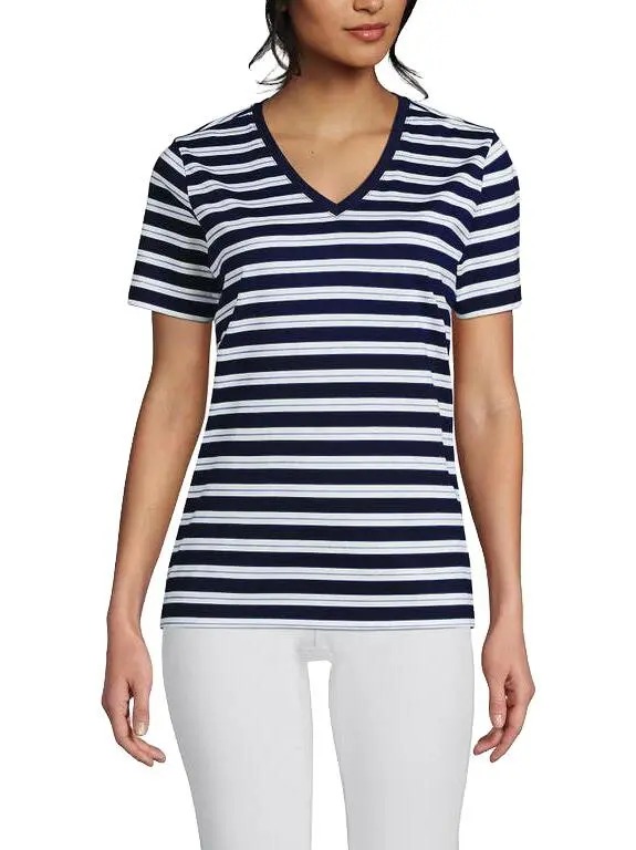 LANDS' END Relaxed Supima Cotton T-shirt - Deep Sea/blue Multi Stripe