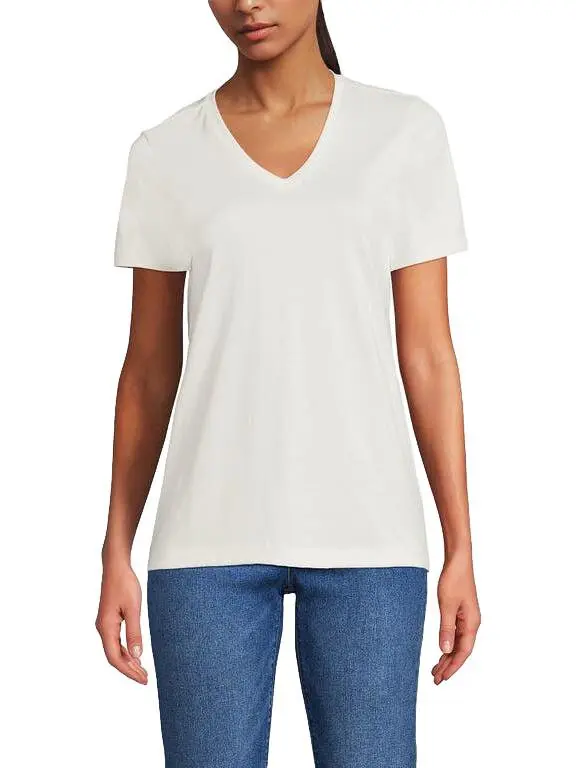 LANDS' END Relaxed Supima Cotton V-neck T-shirt - Ivory