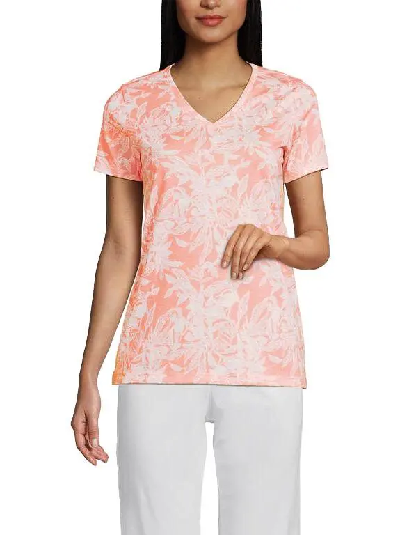 LANDS' END Relaxed Supima Cotton T-shirt - Peach/ivory Etched Leaves