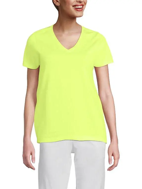 LANDS' END Relaxed Supima Cotton V-neck T-shirt - Soft Limoncello Yellow