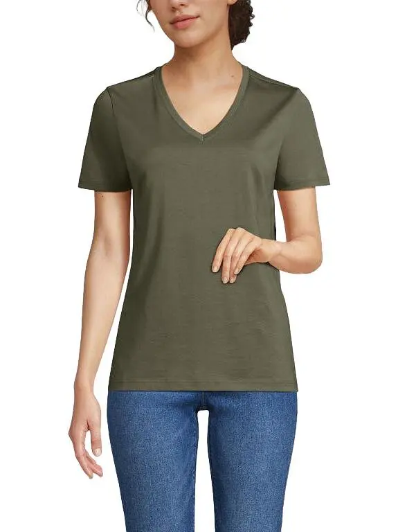 LANDS' END Supima Cotton V-neck T-shirt - Soft Olive Drab