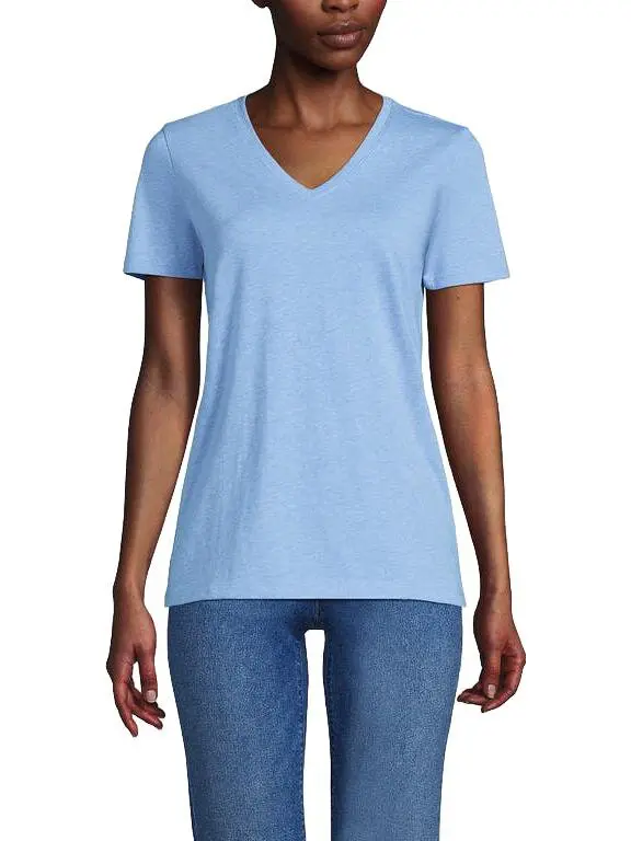 LANDS' END Supima Cotton V-neck T-shirt - Soft True Blue Heather