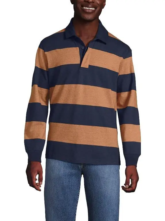 LANDS' END Long Sleeve Rugby Shirt - French Navy Stripe