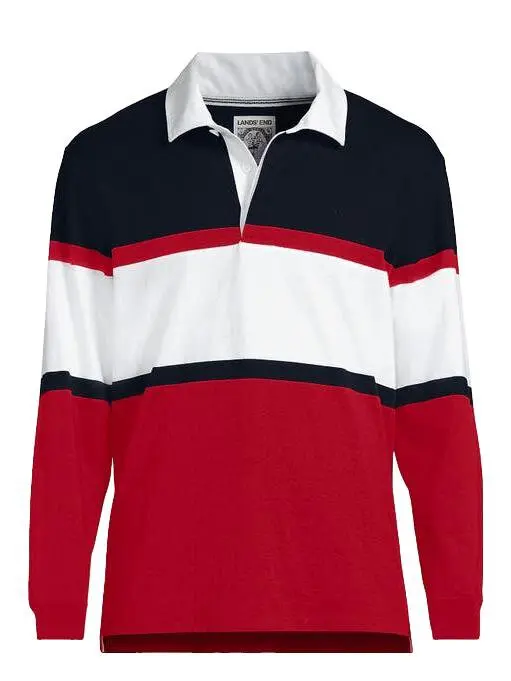 LANDS' END Long Sleeve Rugby Shirt - Red/white/navy Stripe