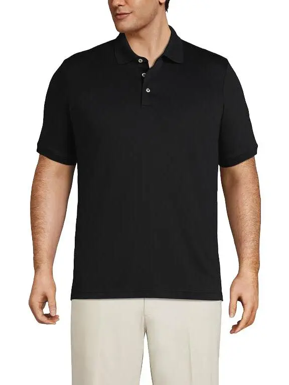LANDS' END Short Sleeve Cotton Supima Polo Shirt - Black
