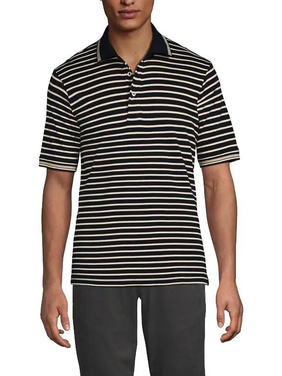 LANDS' END Short Sleeve Cotton Supima Polo Shirt - Black/warm Almond Stripe