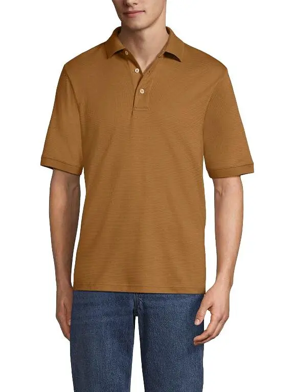 LANDS' END Short Sleeve Cotton Supima Polo Shirt - Canyon Camel Grid