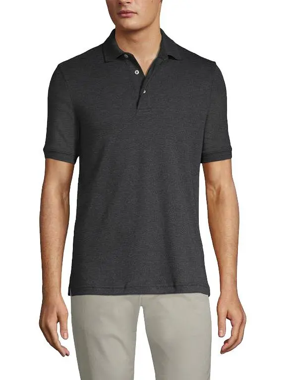 LANDS' END Short Sleeve Cotton Supima Polo Shirt - Dark Charcoal Heather