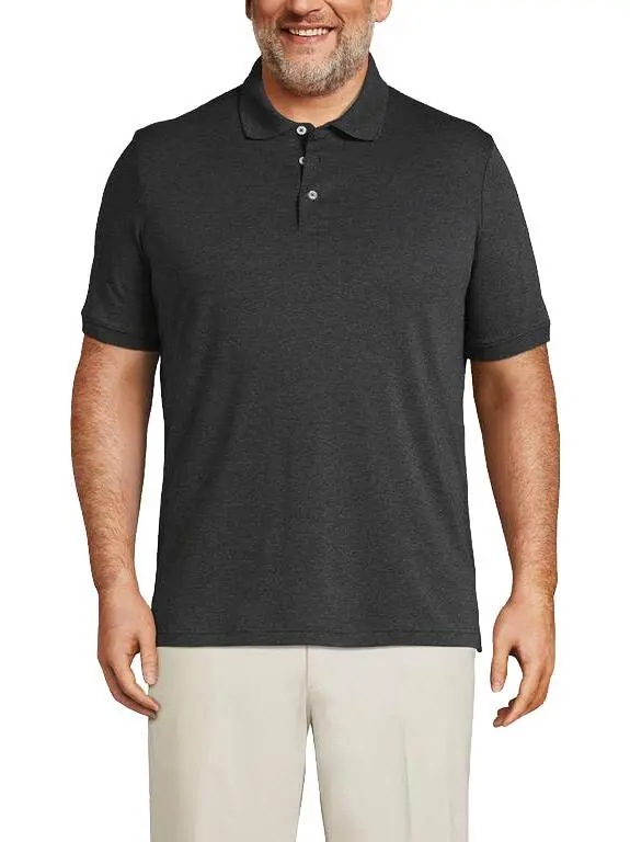 LANDS' END Short Sleeve Cotton Supima Polo Shirt - Dark Charcoal Heather