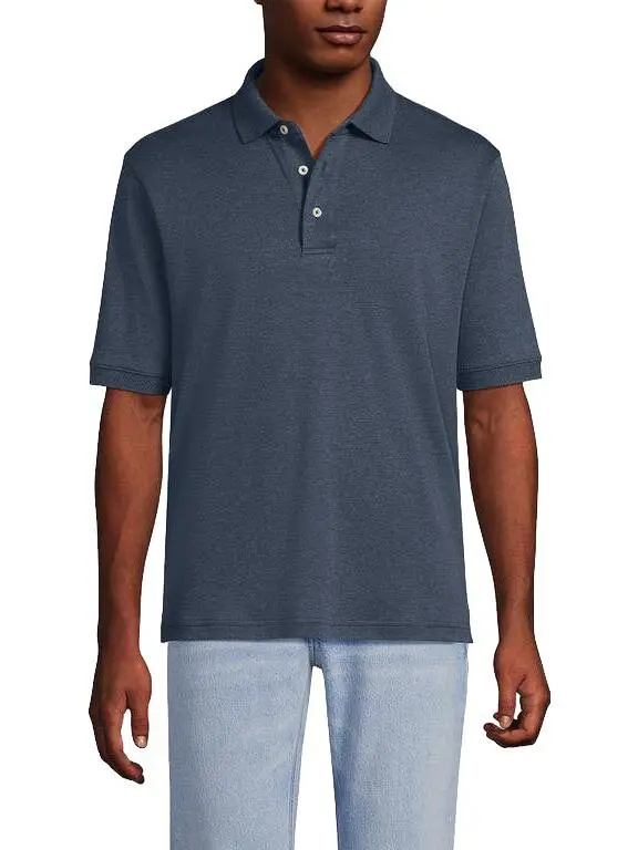 LANDS' END Short Sleeve Cotton Supima Polo Shirt - Dusk Indigo Heather