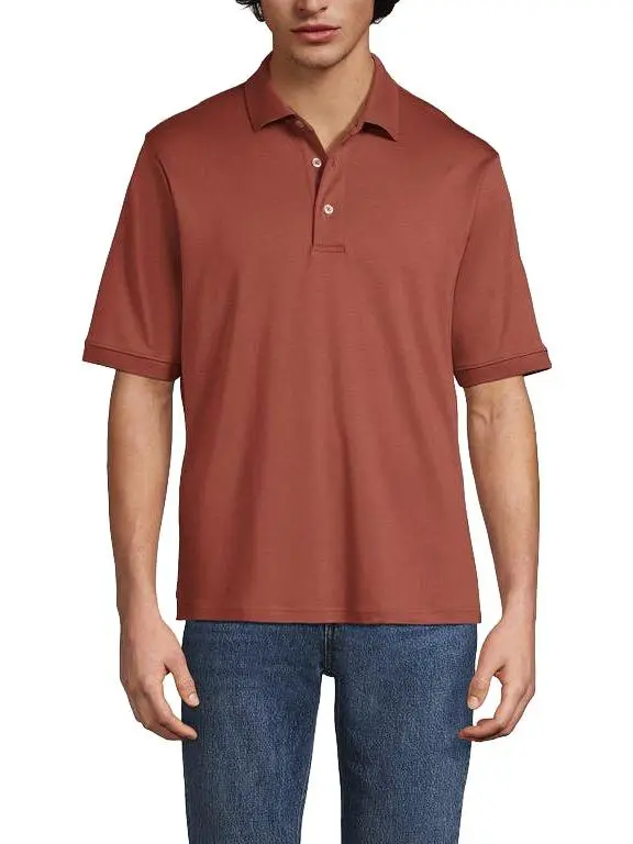 LANDS' END Short Sleeve Cotton Supima Polo Shirt - Earthen Clay