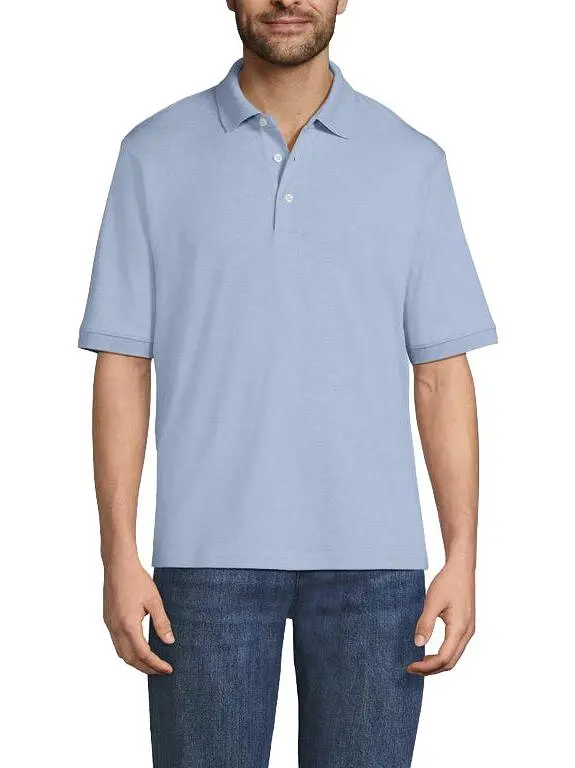 LANDS' END Short Sleeve Cotton Supima Polo Shirt - Light Pool Blue Heather