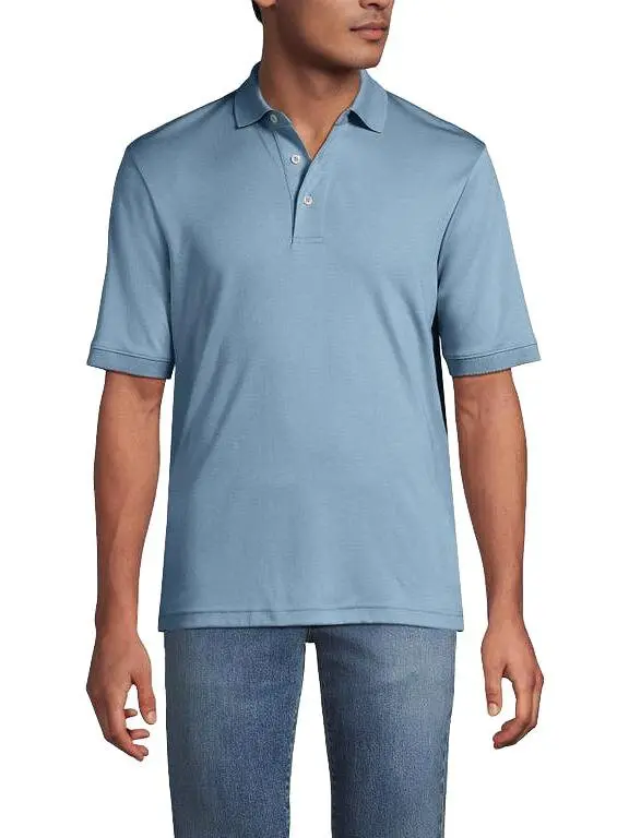LANDS' END Short Sleeve Cotton Supima Polo Shirt - Light Storm Blue