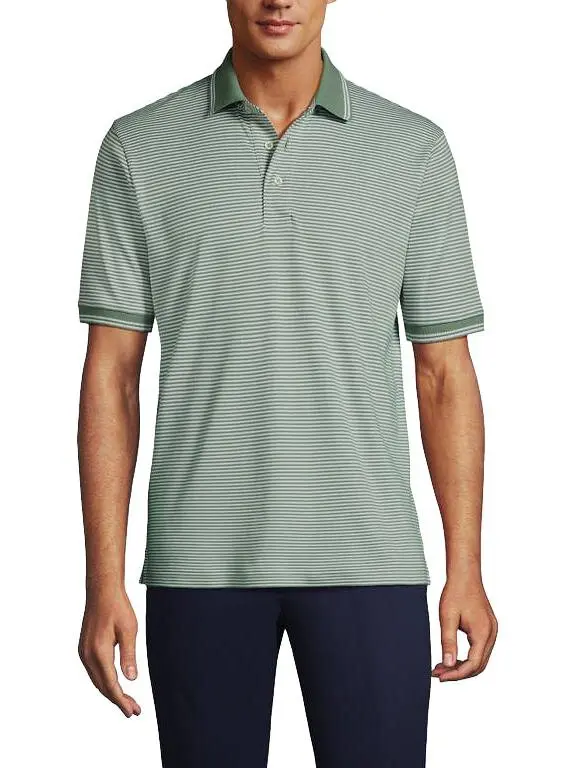 LANDS' END Short Sleeve Cotton Supima Polo Shirt - Lily Pad Green/white Stripe