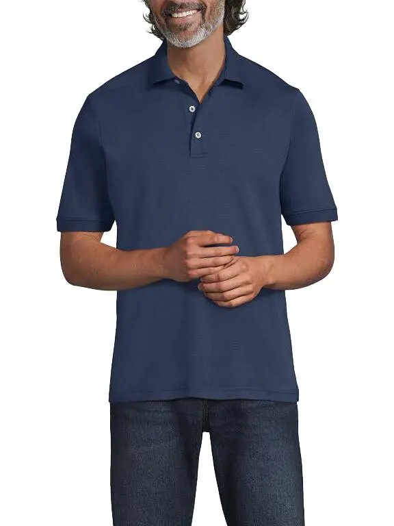 LANDS' END Short Sleeve Cotton Supima Polo Shirt - Nightfall Blue