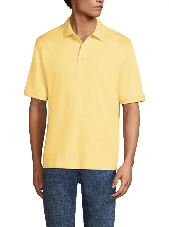 LANDS' END Short Sleeve Cotton Supima Polo Shirt - Pale Sunbeam Yellow