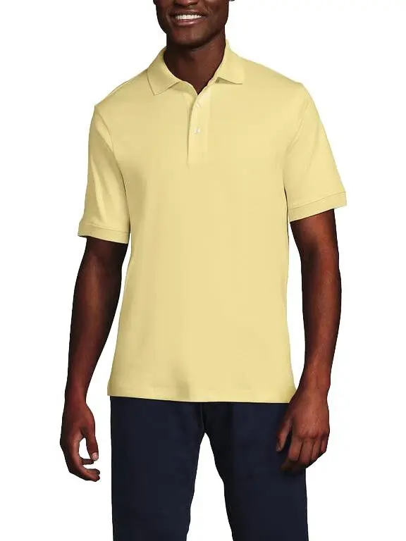 LANDS' END Short Sleeve Cotton Supima Polo Shirt - Pale Yellow