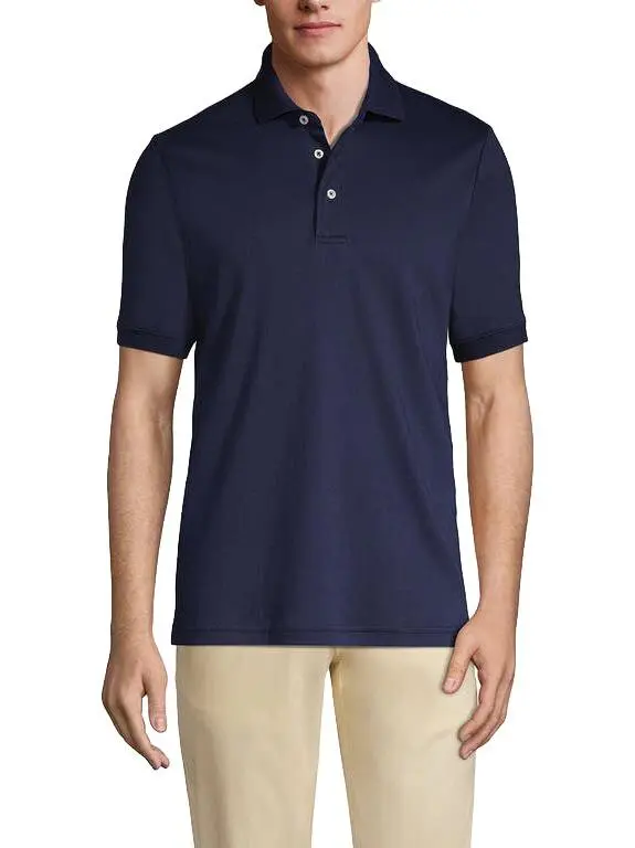 LANDS' END Short Sleeve Cotton Supima Polo Shirt - Radiant Navy