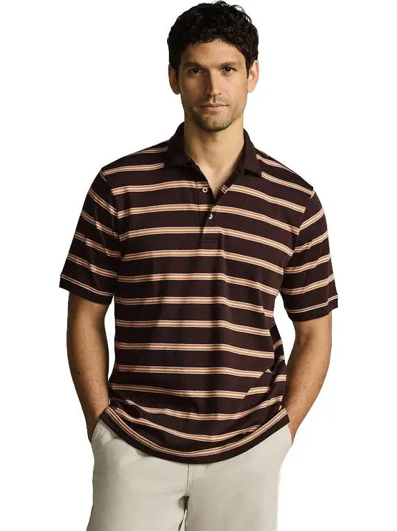 LANDS' END Short Sleeve Cotton Supima Polo Shirt - Rich Coffee/camel Stripe