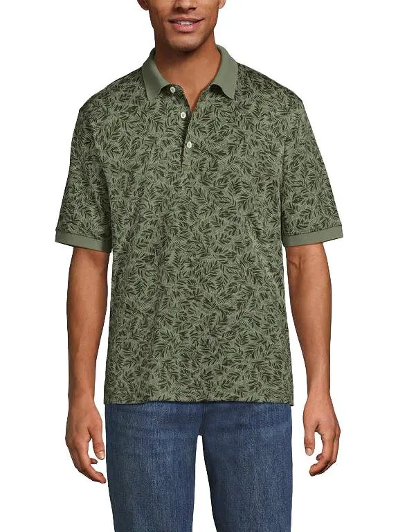 LANDS' END Short Sleeve Cotton Supima Polo Shirt - Sage Palms