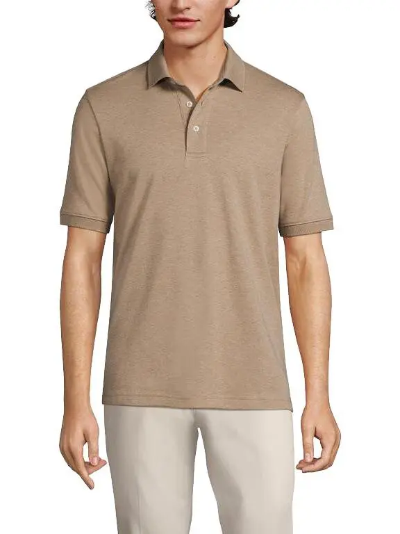 LANDS' END Short Sleeve Cotton Supima Polo Shirt - Toast Heather