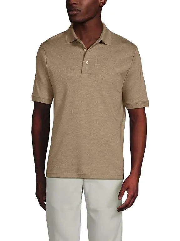 LANDS' END Short Sleeve Cotton Supima Polo Shirt - Toasted Rye Heather
