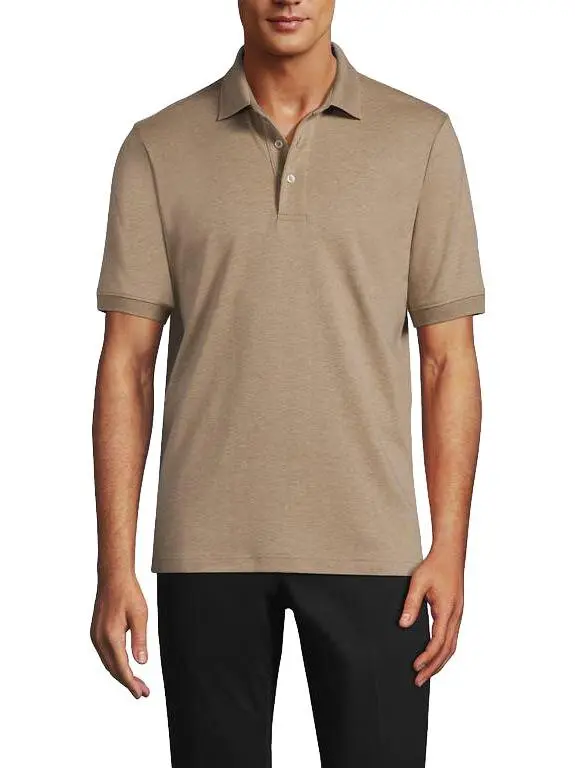 LANDS' END Short Sleeve Cotton Supima Polo Shirt - Warm Taupe Heather