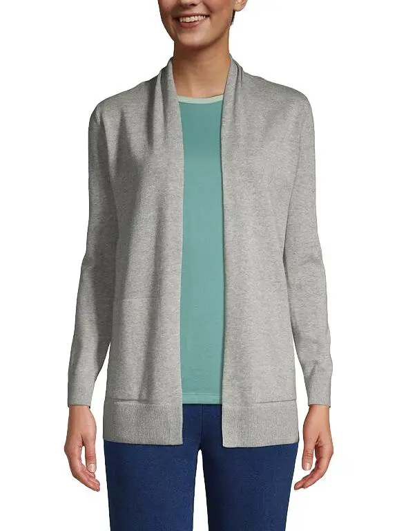 LANDS' END Long Sleeve Open Cardigan Sweater - Gray Heather