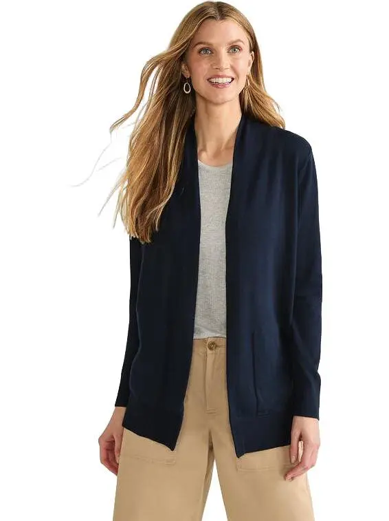 LANDS' END Long Sleeve Open Cardigan Sweater - Radiant Navy