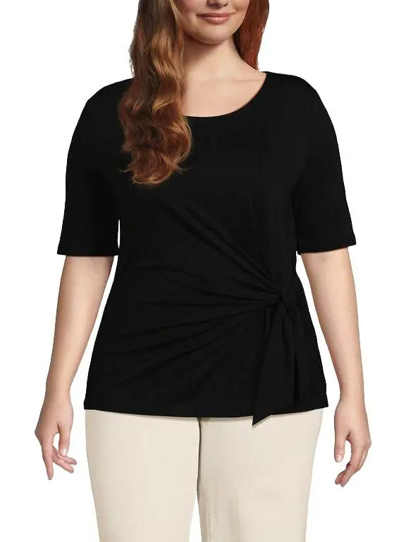 LANDS' END Lightweight Jersey Tie Front Top - Black