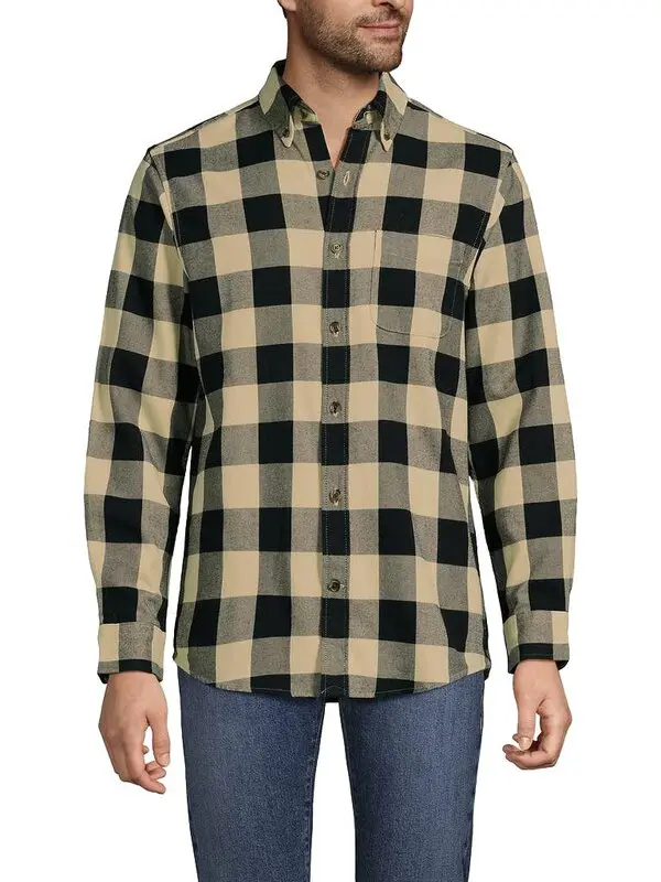 LANDS' END Traditional Fit Flagship Flannel Shirt - Black/champagne Buffalo Check