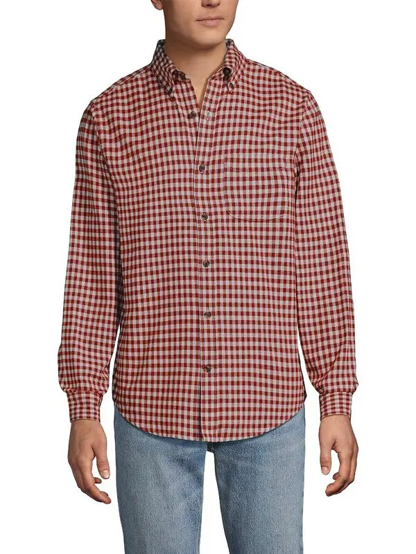 LANDS' END Flagship Flannel Shirt - Bourbon Gingham