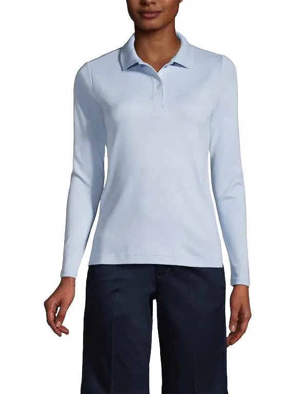 LANDS' END Long Sleeve Feminine Fit Interlock Polo Shirt - Blue