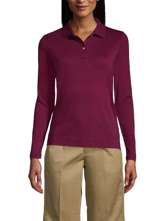 LANDS' END Long Sleeve Feminine Fit Interlock Polo Shirt - Burgundy