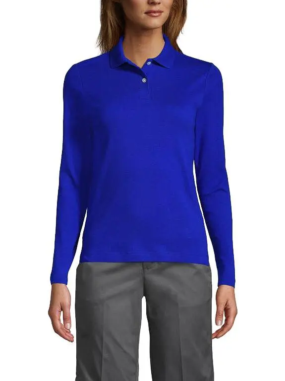 LANDS' END Long Sleeve Feminine Fit Interlock Polo Shirt - Cobalt